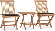 3dílný skládací zahradní jídelní set s poduškou masivní teak 3063206
