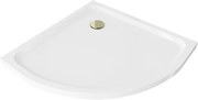 Mexen SLIM - Čtvrtkruhová sprchová vanička 80x80x5cm + zlatý sifon, bílá, 41108080G
