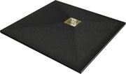Mexen Stone+, čtvercová vanička z minerálního kompozitu 100 x 100 cm, černá, zlatá lesklá krytka, 44701010-G