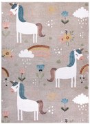 Dywany Łuszczów, Dětský kusový koberec Fun Unicorn with rainbow beige, 80x150, béžová, dětský pokoj