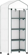 Skleník Outsunny s kolečky a policemi, zimní odolný skleník z ocelové fólie, skleník na balkon, do zahrady, skleník na rajčata 69 x 50 x 165 cm, sklen