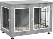 Nábytek pro psy PawHut - klec s 2 dveřmi a měkkým polštářem, 2 zámky, kovová box pro psy do 25 kg, postranní stůl, 90 x 58 x 65 cm, šedý | Aosom