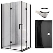 BPS-koupelny Obdélníkový sprchový kout HYD-OK12B 100x80 černý/transparent + vanička HYD-OSV-ST03A černá