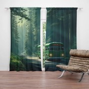 Sablio Závěs Zelený autobus v lese: 2ks 140x250cm