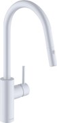Kludi E-Go - Elektronická dřezová baterie s výsuvnou sprškou, síťové napájení, matná bílá 423005377