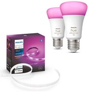SADA -LED RGBW Stmívatelný pásek Philips Hue 2m 20W/230V + 2x LED Žárovka E27/9W