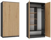 Šatní skříň MALWA SD-90 antracit / dub artisan