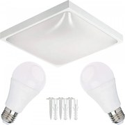 LED stropní svítidlo 2xE27 čtvercové bílé + 2x E27 10W neutrální bílá žárovka