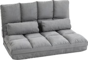 HOMCOM 2-v-1 Podlahová Židle s Podporou Zády a Nastavitelným Sedákem Šedý Velur Metal 102 x 73 x 60 cm | Aosom