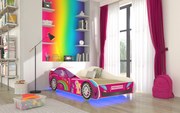 ADRK Furniture Postel s matracem a LED osvětlením CAR PINK 160x80