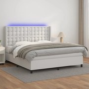 Box spring postel s matrací a LED bílá 160x200 cm umělá kůže