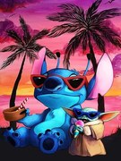 Diamantové malování - motivy z oblíbené pohádky "Lilo a Stitch" - hranaté diamanty I Barva: F, Velikost: 30x40 cm