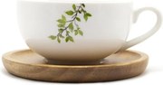 Porcelánový espresso šálek Natura s podšálkem z akácie, 120 ml – s japonským motivem sakury