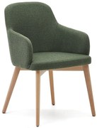 Tmavě zelené čalouněné jídelní křeslo s područkami Nelida – Kave Home
