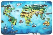 BO-MA, Protiskluzový kusový koberec World map, 76,5x117, modrá, vícebarevná, dětský pokoj