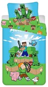 Zeleno-modré bavlněné dětské povlečení na jednolůžko 140x200 cm Minecraft "Outdoor Mobs" – Jerry Fabrics