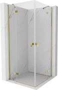 Mexen Mist-H Duo, 2-křídlý výklopný sprchový kout 100 x 100 cm, čiré sklo, zlatý lesklý profil, 8A5-100L-100P-50-00