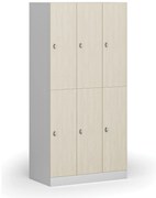 Šatní skříňka S1 s úložnými boxy, 6 boxů, 1850 x 900 x 500 mm, otočný zámek, laminované dveře, bříza