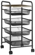 HOMCOM Servírovací / kancelářský vozík se 4mi přihrádkami a deskou, černý 41,5 x 31 x 66 cm 850-257V00BK