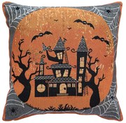 SCANquilt povlak MOTIV halloween-hrad černooranžová 45 x 45 cm