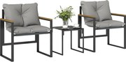 Outsunny 3dílný bistro set pro 2 — kovový rám, polstrovaná křesla a odkládací stolík, zahradní nábytek na balkon, terasu nebo trávník | Aosom