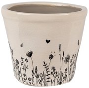 Béžový keramický obal na květináč s kresbou rostlinek Flora a Fauna – 12x11 cm