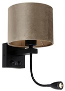 Nástěnná lampa černá s taupe sametovým stínítkem 18 cm - Brescia Combi