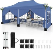 Costway Pavilon skládací pavilon s 6 odnímatelnými bočními stěnami a – modrý