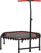 SPORTNOW Fitness Trampolína 114x114x132 cm, Elastická Postel, Fitness s Nastavitelným 3úrovňovým Řídítkem, Ocelový Rám pro Cvičení nohou a Těla Doma,
