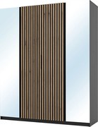 Šatní skříň KAJA 2LU 2LAM | 200 cm | se zrcadly | VYSOKÁ | černá + lamely
