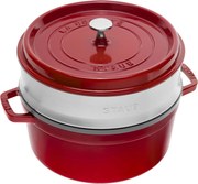 Staub Litinový hrnec s poklicí a s napařovací vložkou Cocotte, Ø 24 cm / 3,8 l, cherry 1010576