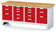 Dílenský stůl MECHANIC I, 2x 5 zásuvkový box a 2x 3 zásuvkový box na nářadí, 16 zásuvek, 2000x685x880 mm, červené dveře