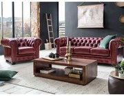 furniture-nabytek.cz - Masivní sedací souprava Chesterfield z pravé kůže, červená