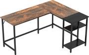 HOMCOM Kancelářský rohový stůl v industriálním stylu se zásuvkou, Dřevo a černý kov, 150x120x75cm | Aosom