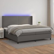 Box spring postel s matrací a LED šedá 200x200 cm umělá kůže