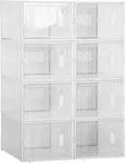 HOMCOM Botník DIY zásuvný s 8 přihrádkami, obdélníkový botník, plast, průhledný, 25x35x19cm| Aosom