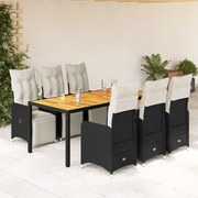 7dílný zahradní bistro set s poduškami černý polyratan 3277131