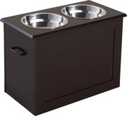 Zvýšená krmící stanice PawHut s úložným prostorem a vodní miskou 2 x 2000ml nerezové misky pro psy a kočky Espresso | Aosom