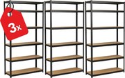 Akce 3x Regál 220x90x60 cm lakovaný 6-policový, nosnost 1050 kg - černý