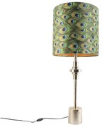 Stolní lampa v art deco stylu se zlatým sametovým stínítkem s motivem pírka páva 40 cm - Diverso
