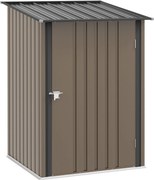 Outsunny Kovový Kůlna na Nářadí 1,6m³ 100x103x160cm Zahradní Kůlna s Šikmou Střechou a Zámkem Voděodolný Úložný Kabinet pro Zahradu, Hnědá | Aosom