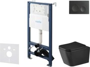 kielle Genesis New - Set předstěnové instalace, klozetu Arkas I, Vortex Rimless+, sedátka softclose a tlačítka Gemini New I, matná černá 30528SS94