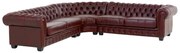 furniture-nabytek.cz - Masivní rohová sedací souprava Chesterfield III z pravé kůže, červená – 294×294×74 cm