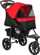 Skládací kočárek pro psy Kočárek pro psy do 10 kg se 3 koly, síťovaná okénka Držák na pohár Úložný koš 109,5x57,5x106,5 cm Červený