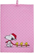 PEANUTS Utěrka Snoopy s vánoční čepičkou - růžová