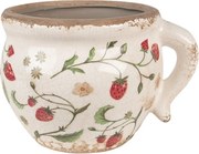 Béžový keramický obal na květináč s jahůdkami Wild Strawberries - 17*14*12 cm