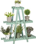 Outsunny police na rostliny se 3 schůdky pro 6 květináčů Dřevěné schůdky na rostliny ve světle zelené barvě 76x26x76cm ideální pro zahradu a balkon |…