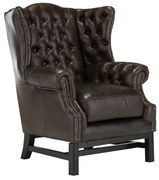 furniture-nabytek.cz - Masivní křeslo Chesterfield Kingsfield z pravé kůže, hnědé – 89×79×104 cm