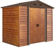 Outsunny Kovový Zahradní Kůlna s Dřevěným Vzhledem 3 m² 152 x 235,7 x 208,7 cm Sklad pro Nástroje s Šikmou Střechou, Okny a Dvoubarevnými Posuvnými Dv