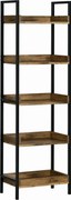 HOMCOM Knihovna v industriálním stylu s 5 policemi, Dřevěná a kovová knihovna pro domov a kancelář, 48x30x155cm, Rustikální hnědá | Aosom